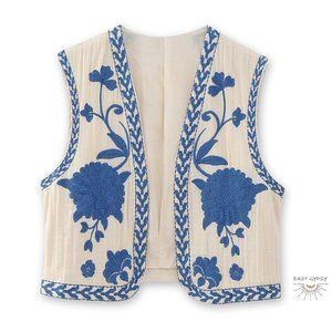 Jackets & Coats | Vintage Blue Floral Boho Embroidered Vest | Poshmark